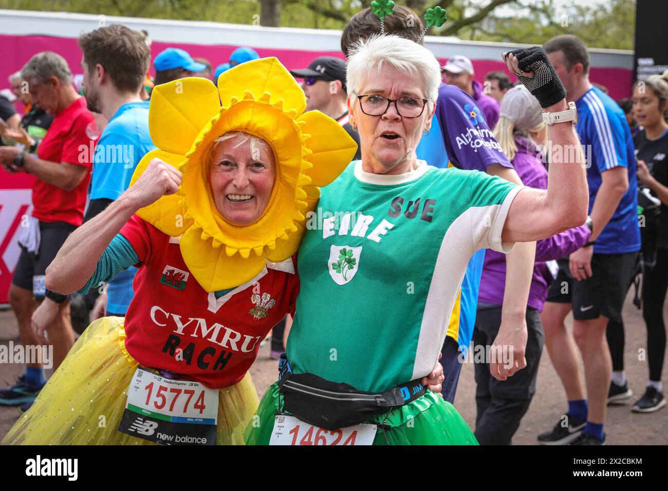 London, UK. 21st Apr, 2024. Runners in the mass races, amongst them ...