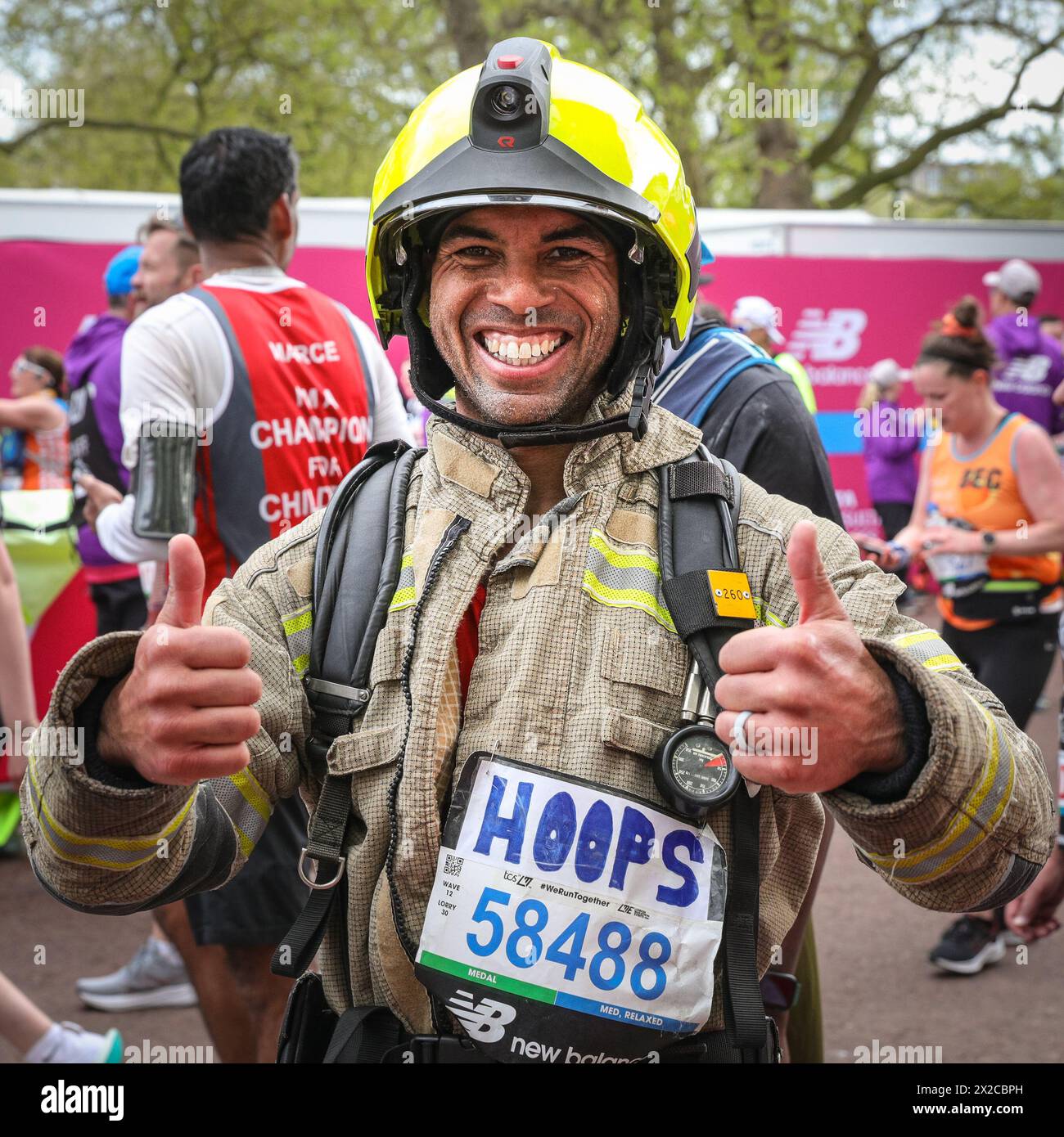 London, UK. 21st Apr, 2024. Runners in the mass races, amongst them ...
