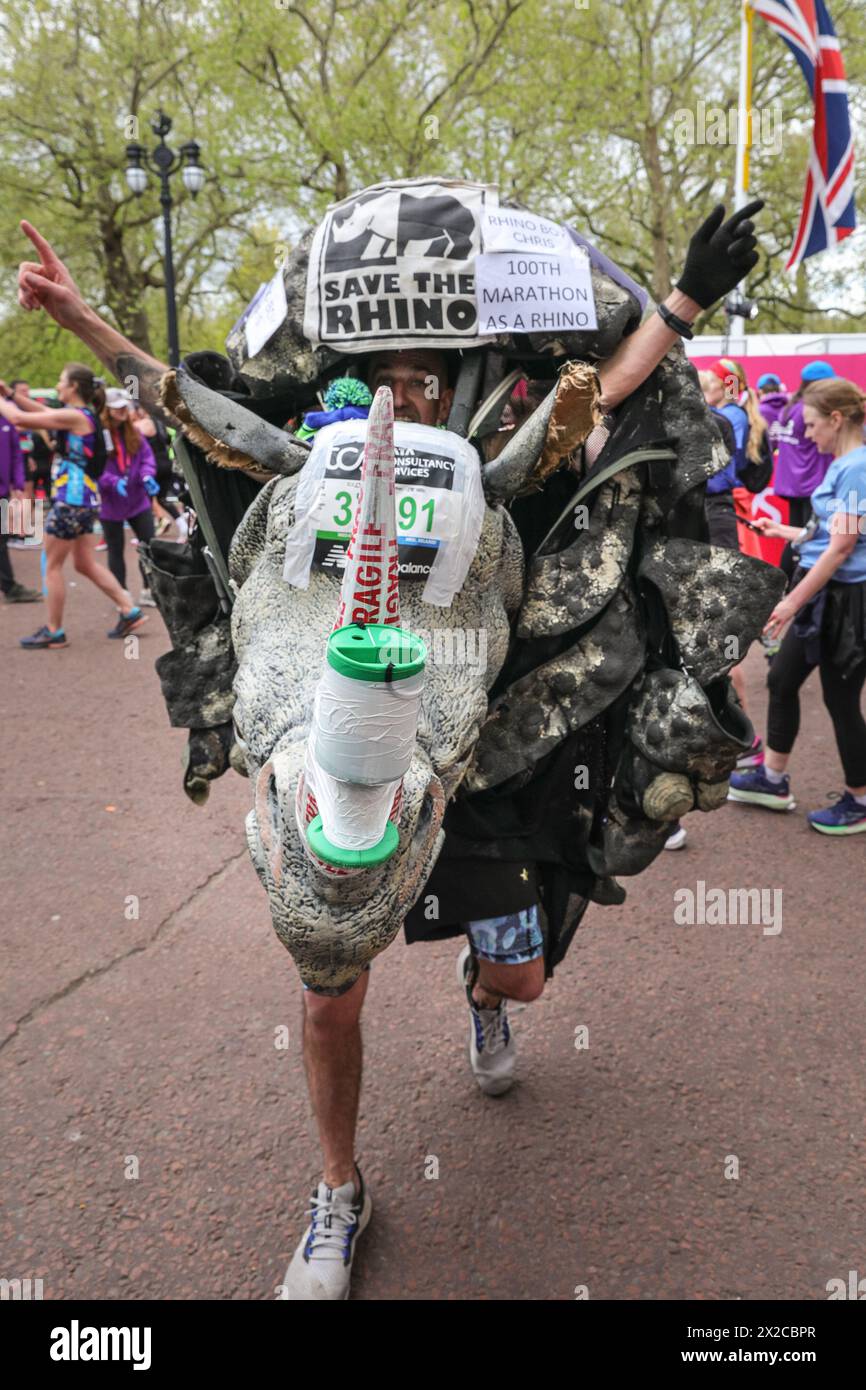 London, UK. 21st Apr, 2024. Runners in the mass races, amongst them ...