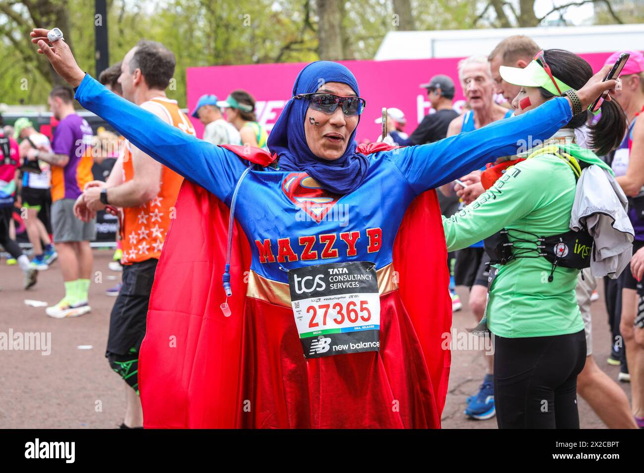 London, UK. 21st Apr, 2024. Runners in the mass races, amongst them ...