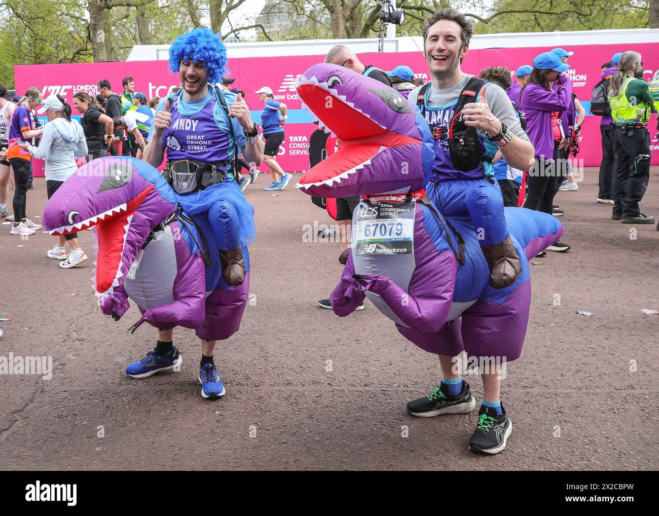 London, UK. 21st Apr, 2024. Runners in the mass races, amongst them ...