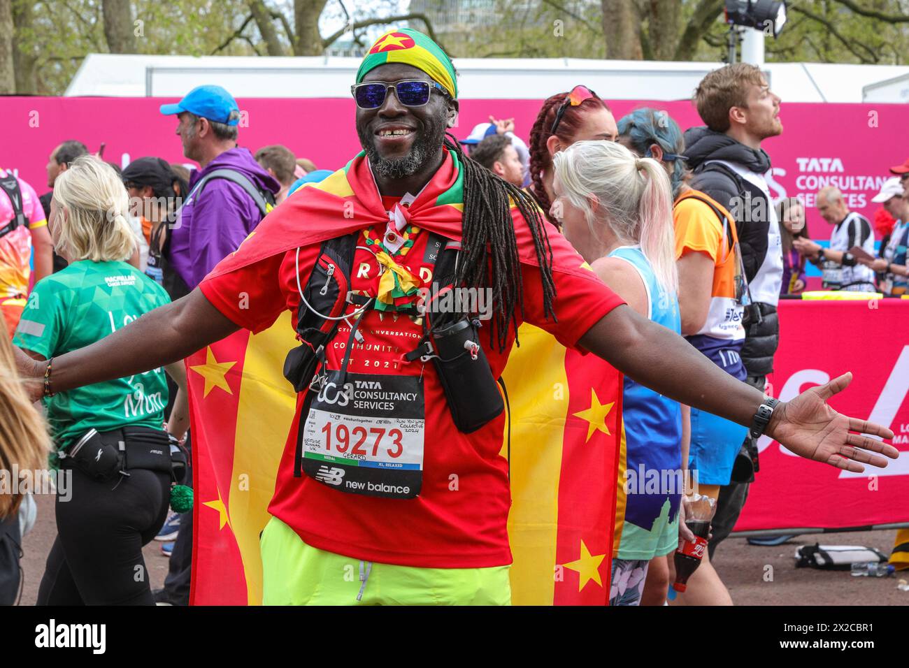 London, UK. 21st Apr, 2024. Runners in the mass races, amongst them ...
