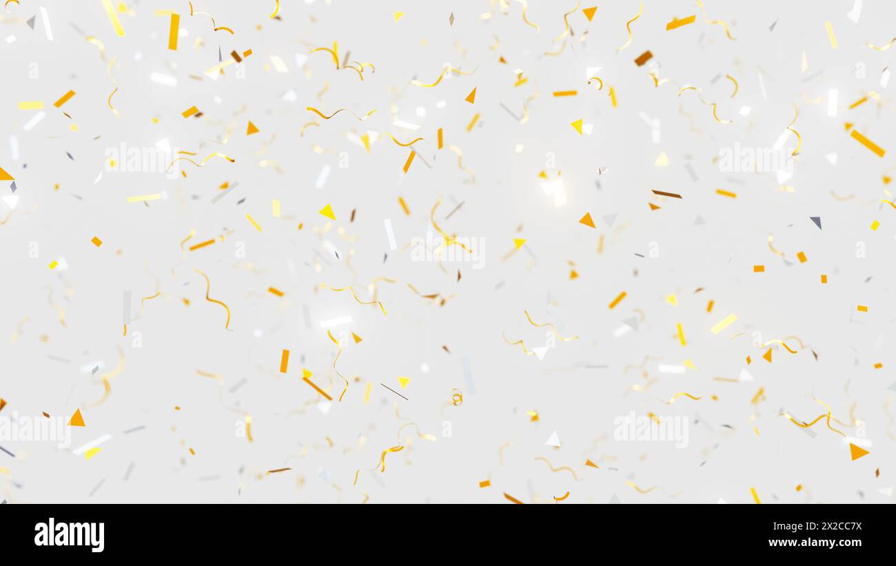 Golden flickering confetti party popper falling on light background ...
