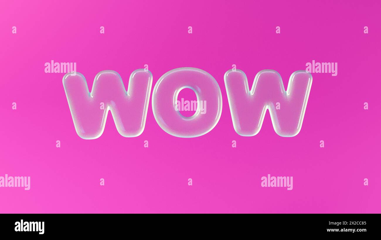 3D illustration of WOW letters in the form of transparent inflated ...