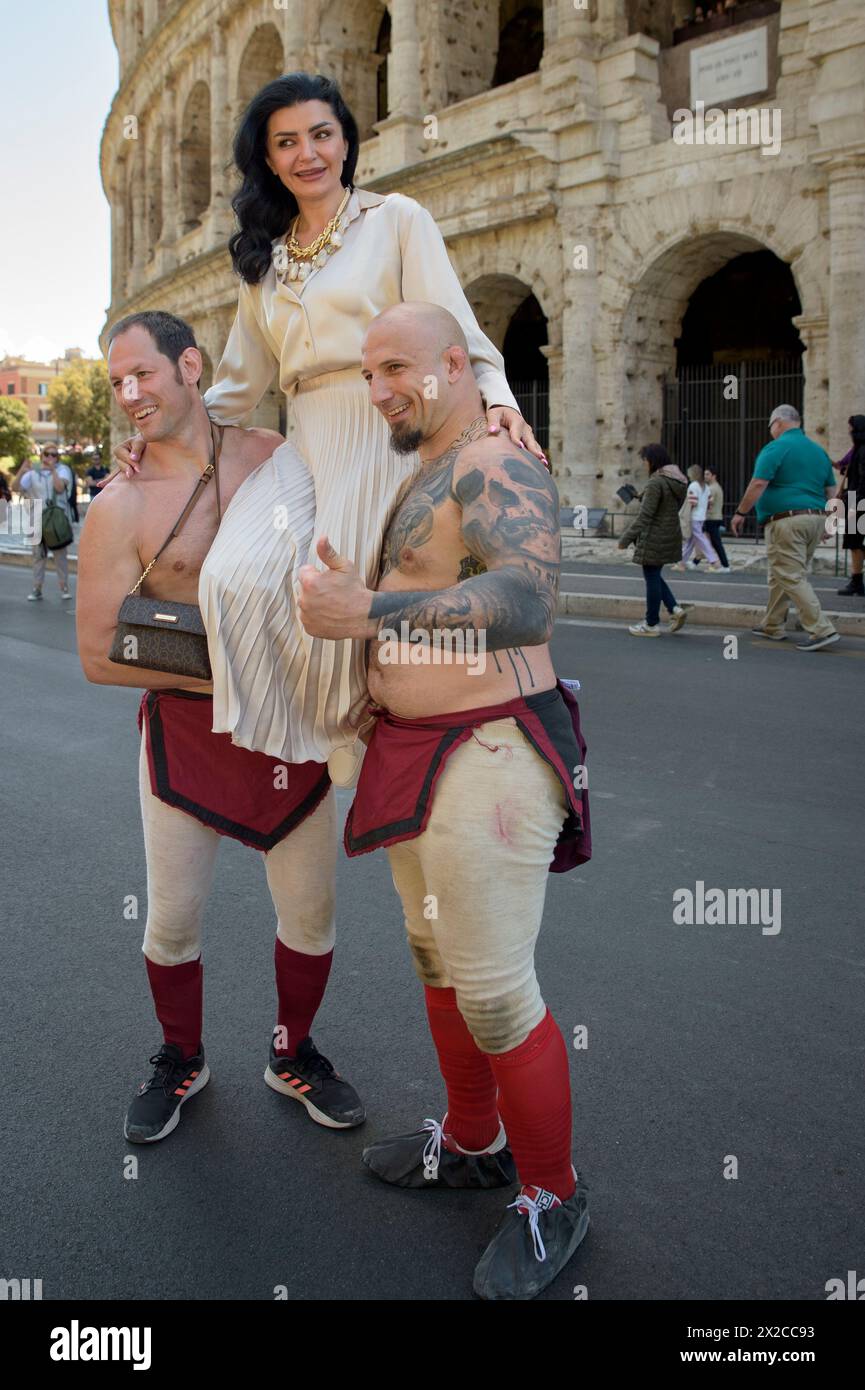 Rome, Italy. 21st Apr, 2024. Two players of Harpastum, an ancient game ...
