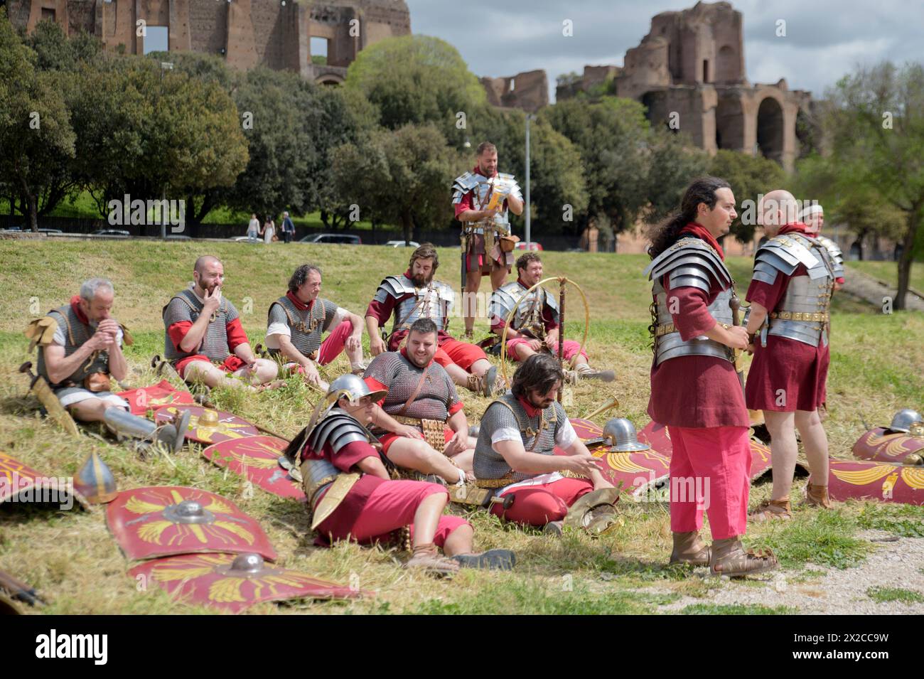 Rome, Italy. 20th Apr, 2024. Ancient Roman soldiers stationed in the ...