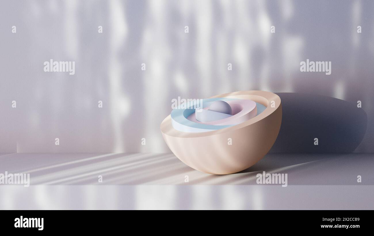 3D illustration of hemispheres with matte color material and gobo light ...