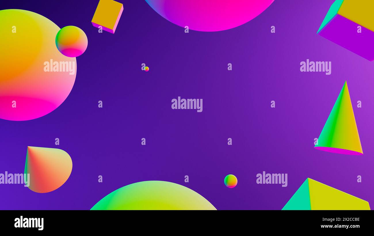 3D illustration of primitives objects with holographic gradient ...