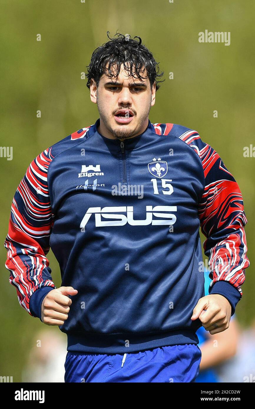 Batley, England - 21st April 2024 Wakefield Trinity's Caleb Uele. Rugby ...