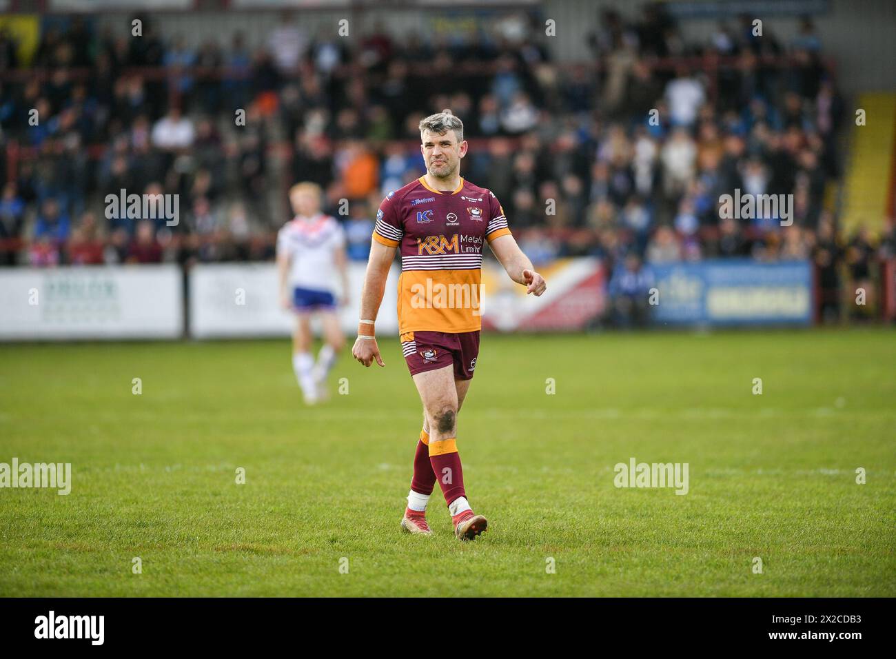 Batley, England - 21st April 2024 Elliot Kear of Batley Bulldogs. Rugby ...