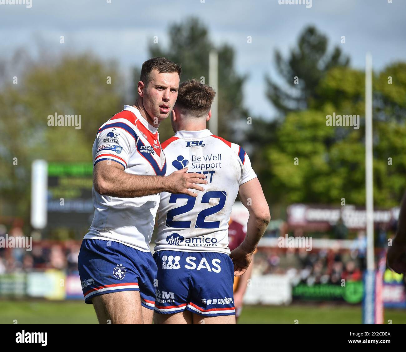 Batley, England - 21st April 2024 Wakefield Trinity's Jack Croft ...