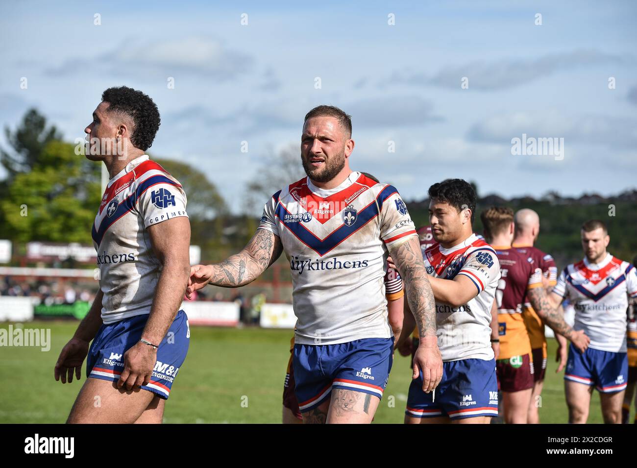 Batley, England - 21st April 2024 Wakefield Trinity's Josh Griffin ...