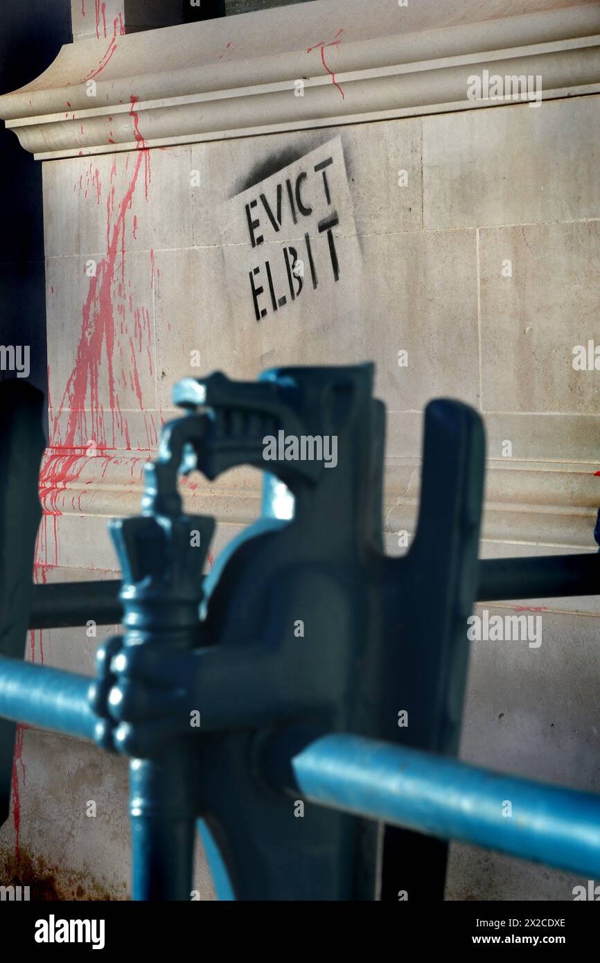 Activists leave the words ‘Evict Elbit' sprayed on the wall of County ...