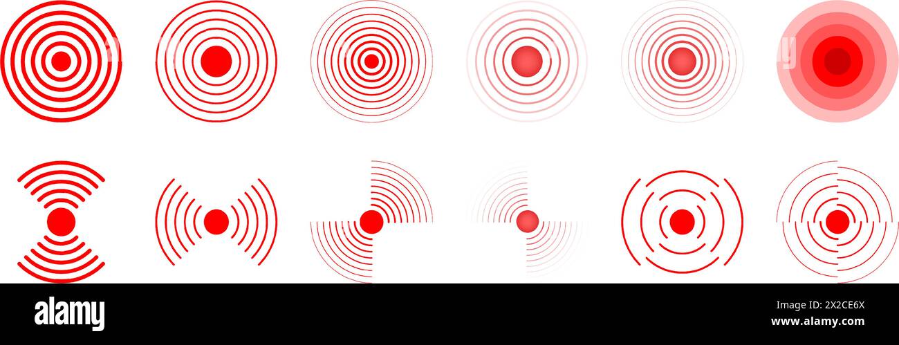 Pain localization icons. Red concentric circles. Sore or inflammation ...
