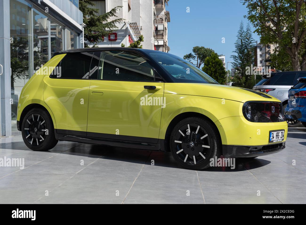 ISTANBUL, TURKEY - APRIL 21, 2024: 2021 HONDA E, 154 PS on the showroom ...