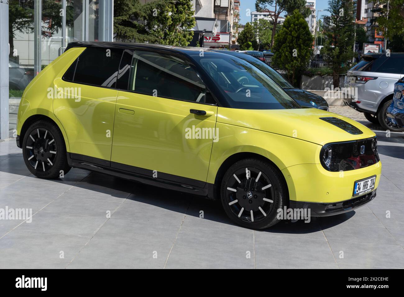 ISTANBUL, TURKEY - APRIL 21, 2024: 2021 HONDA E, 154 PS on the showroom ...