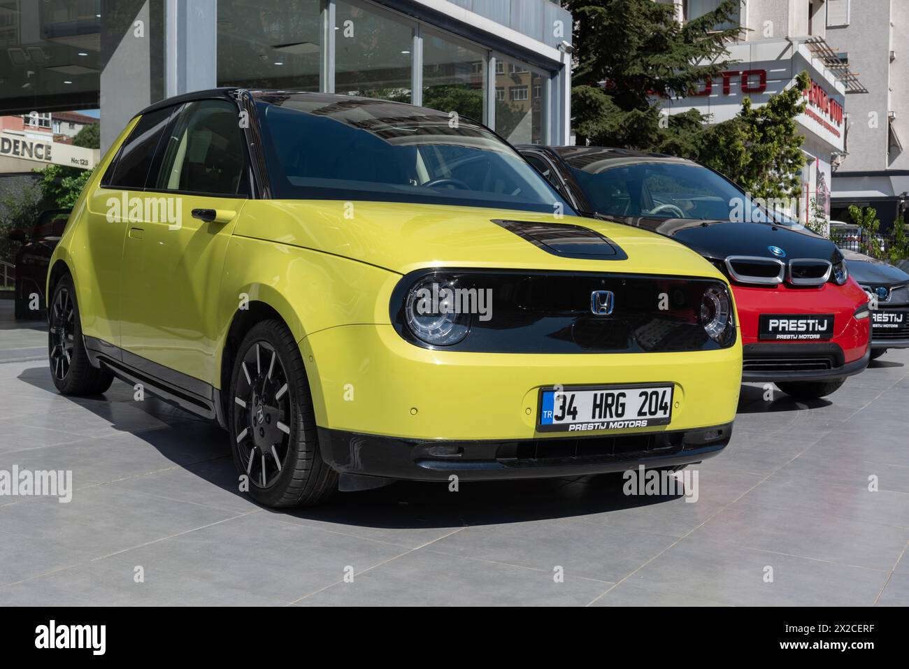 ISTANBUL, TURKEY - APRIL 21, 2024: 2021 HONDA E, 154 PS on the showroom ...