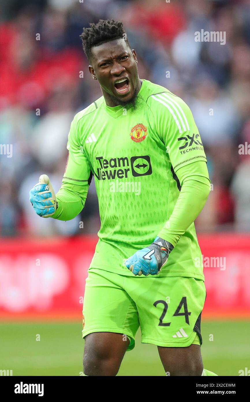 London, UK. 21st Apr, 2024. Manchester United goalkeeper Andre Onana ...