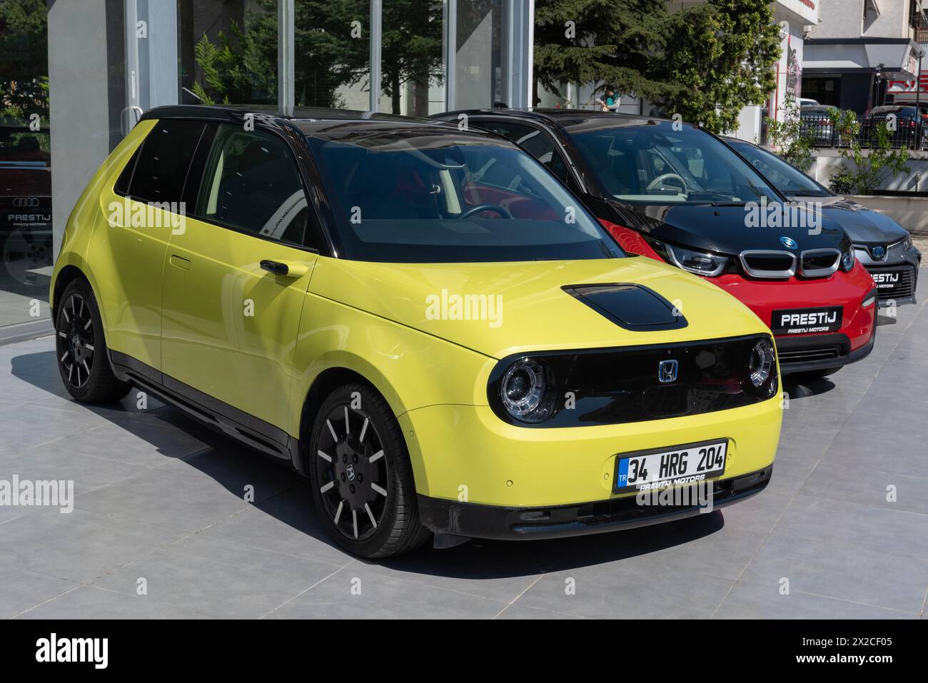 ISTANBUL, TURKEY - APRIL 21, 2024: 2021 HONDA E, 154 PS on the showroom ...