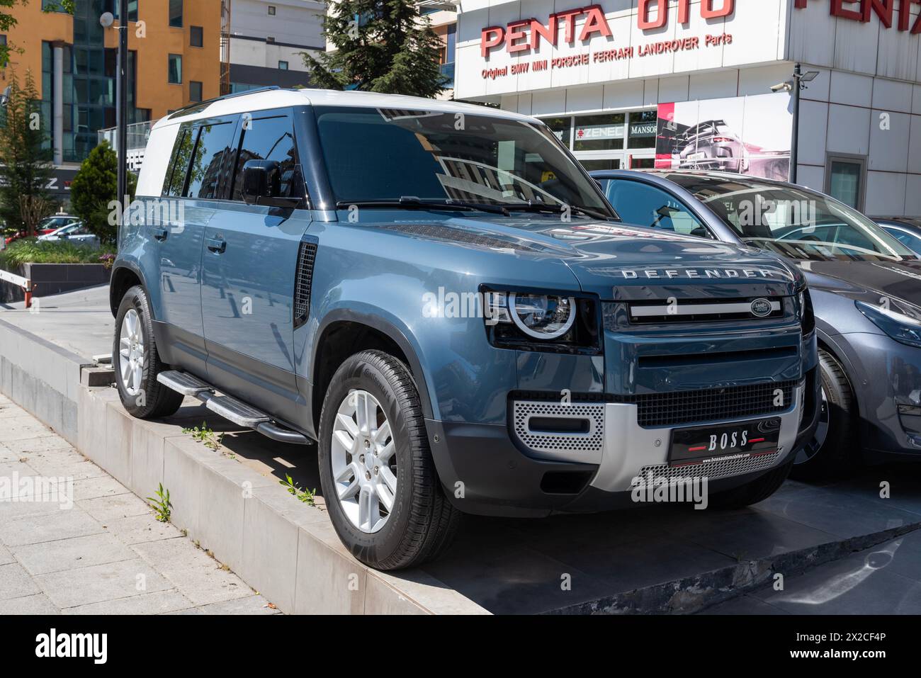 ISTANBUL, TURKEY - APRIL 21, 2024: Land Rover Defender on the showroom ...