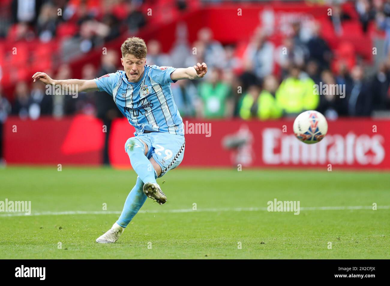 London, UK. 21st Apr, 2024. Coventry City Victor Torp (29) penalty kick ...