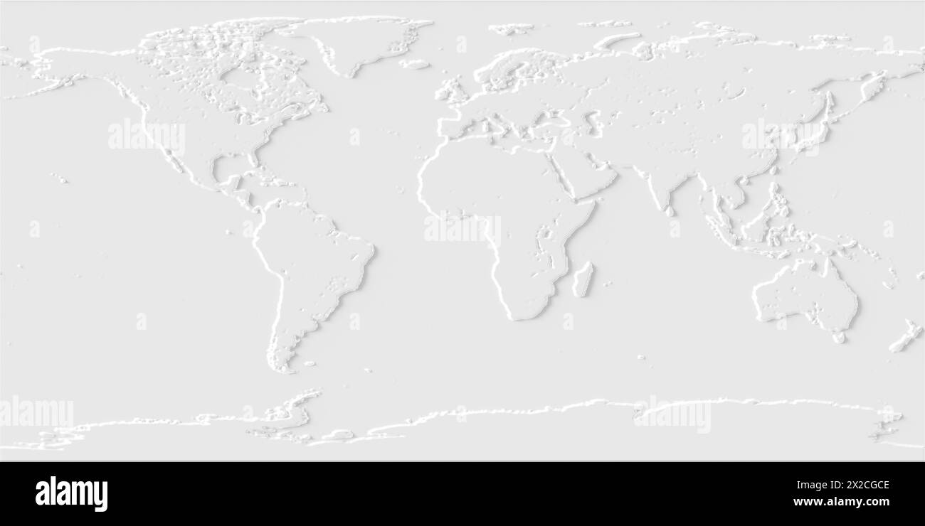 3D illustration of a world map. White world relief map Stock Photo - Alamy