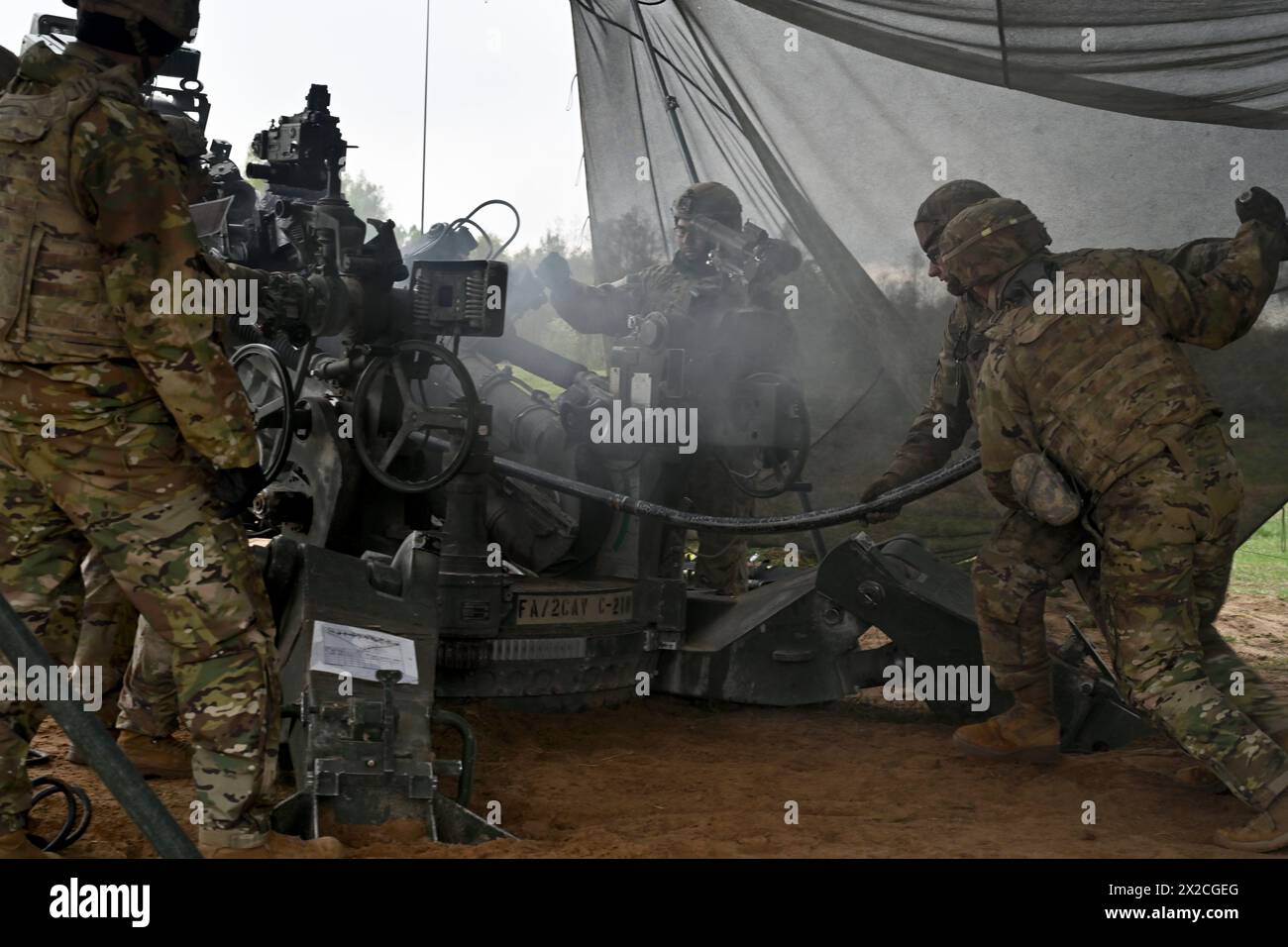 U.S. Soldiers assigned to Carnage Battery, Field Artillery Squadron ...
