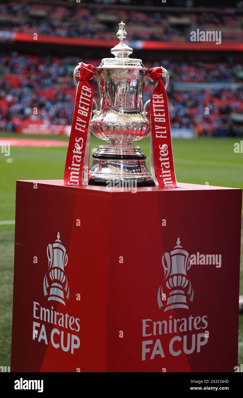 London, UK. 21st Apr, 2024. The FA Cup Trophy at the Emirates FA Cup ...