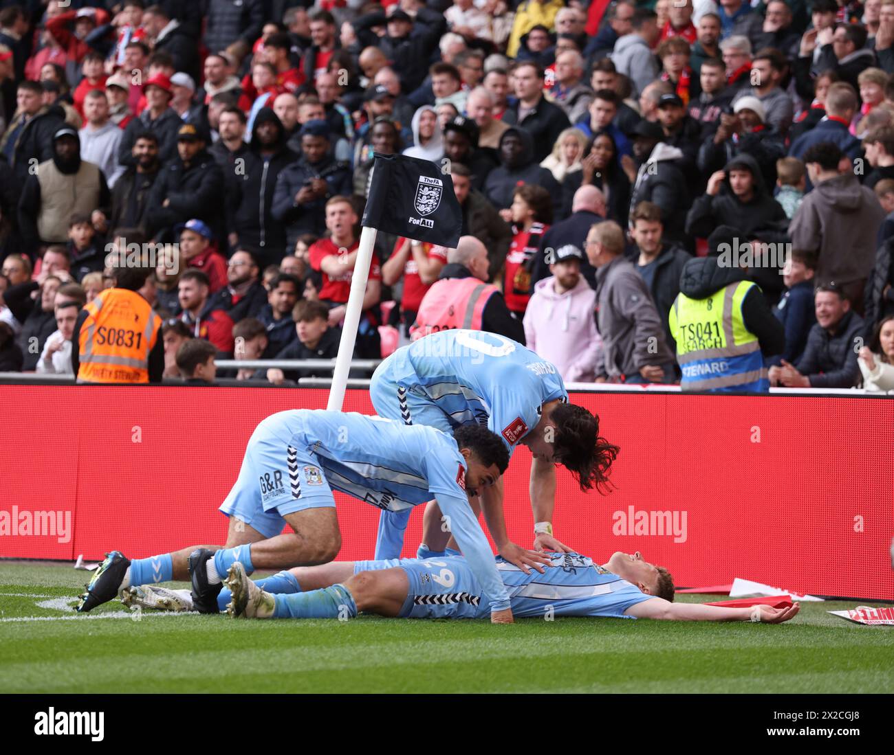 London, UK. 21st Apr, 2024. Victor Torp (CC) celebrates what he thought ...