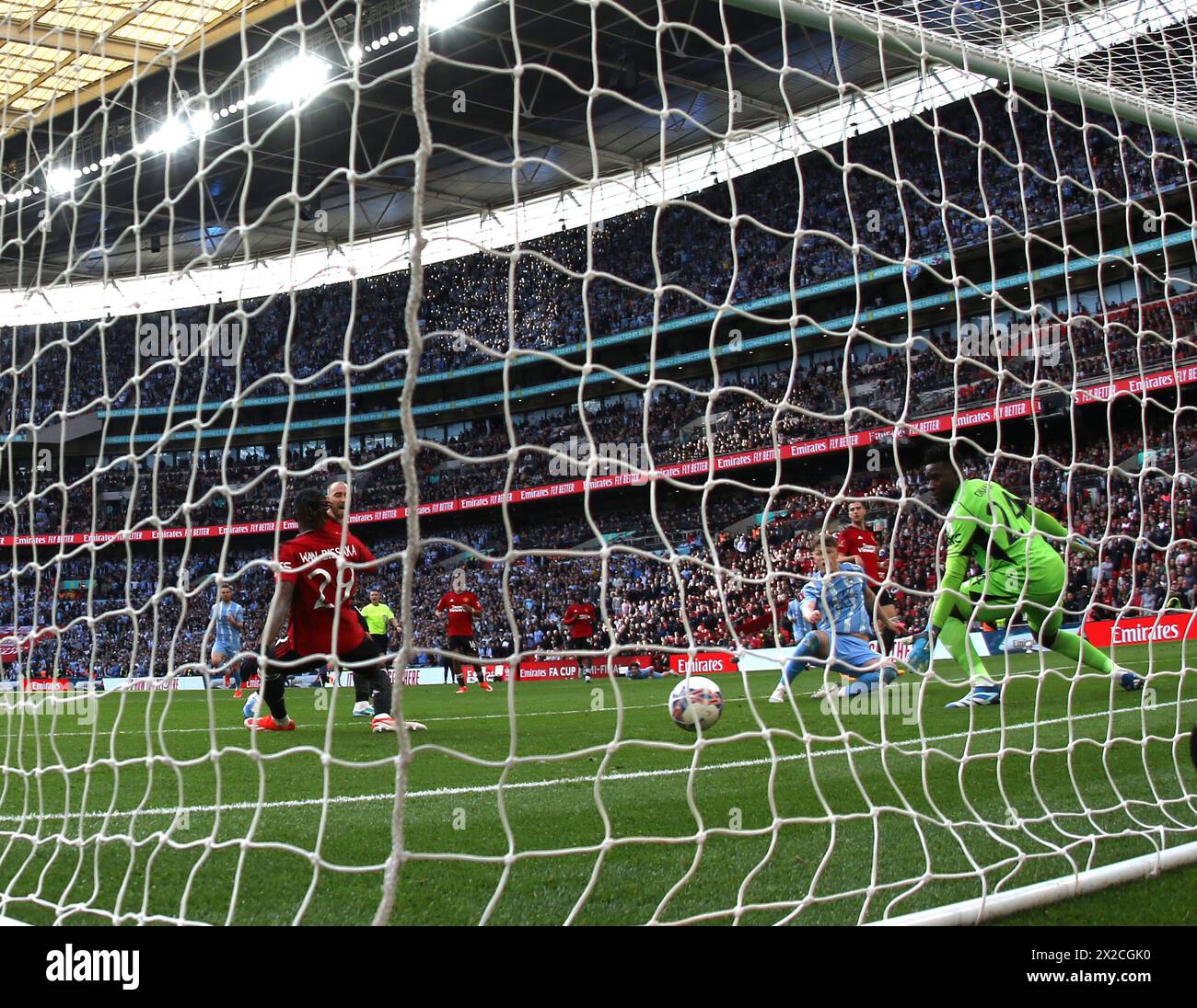 London, UK. 21st Apr, 2024. Victor Torp (CC) scores what he thought was ...
