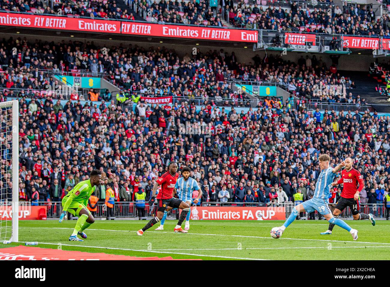 London, UK. 21st Apr, 2024. Victor Torp of Coventry scores a goal that ...