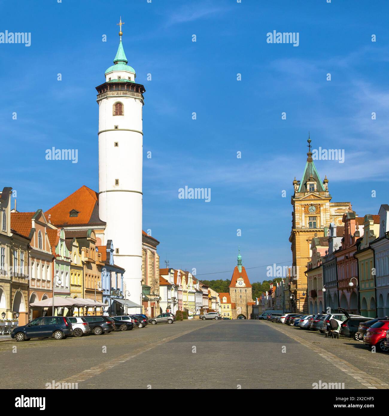Domazlice town square and city gate, in local Domažlice, town in South ...