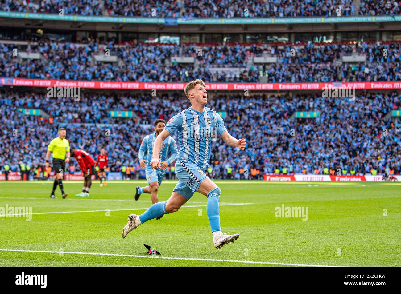 London, UK. 21st Apr, 2024. Victor Torp of Coventry celebrates after ...