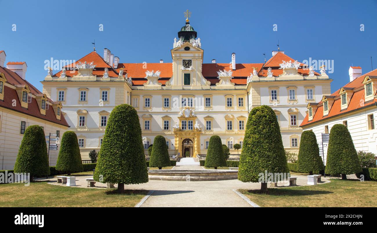 Baroque chateau in Valtice town, front view of the palace, Lednice and ...