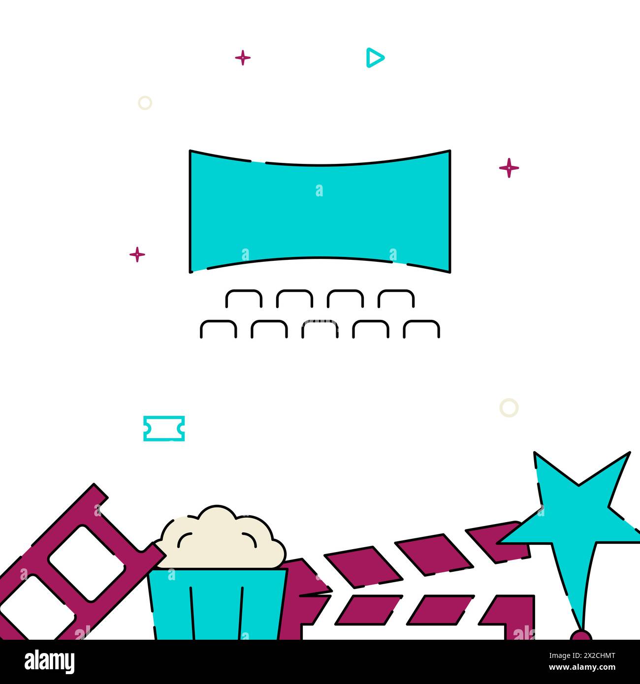 Cinema screen, auditorium filled line vector icon, simple illustration ...