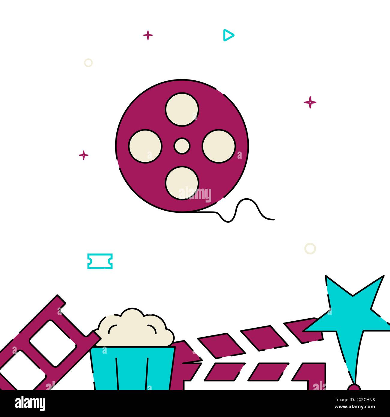 Film, reel, archive filled line vector icon, simple illustration ...