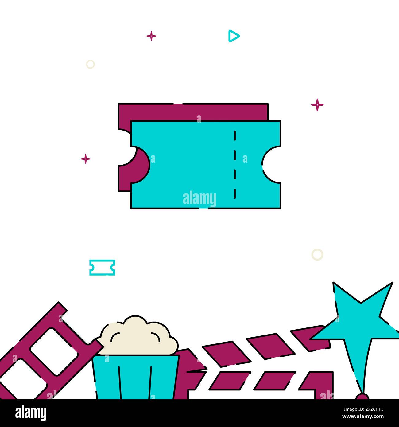 Two tickets to a movie show filled line vector icon, simple ...