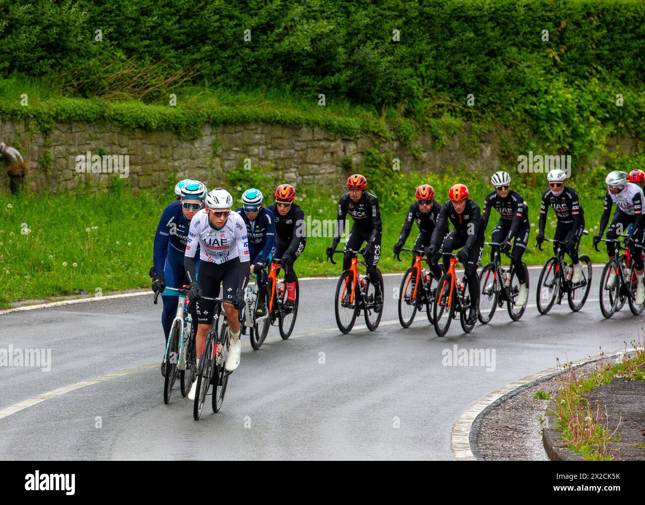 Liege, Belgium, 21st April, 2024,Sjoerd BAX (UAE Team Emirates) leads ...