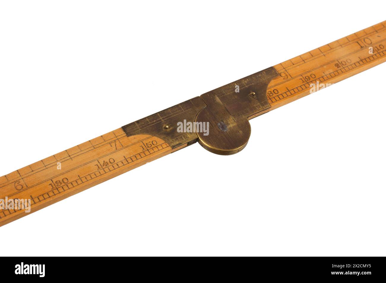 Vintage old folding ruler. Isolated on white background Stock Photo - Alamy