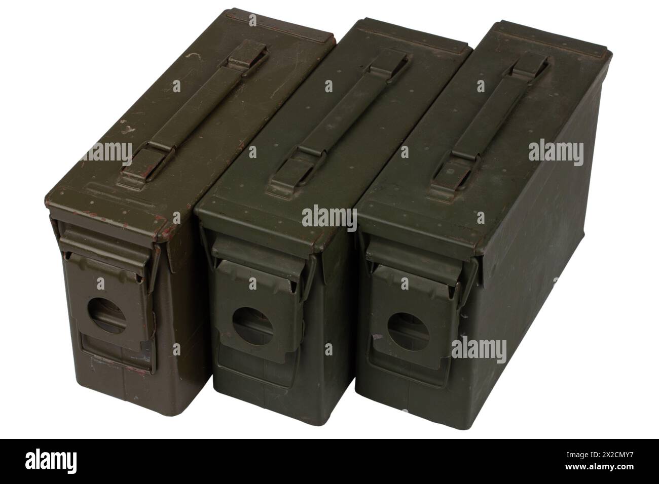 US army green metal .30 cal ammo boxes isolated on white Stock Photo ...