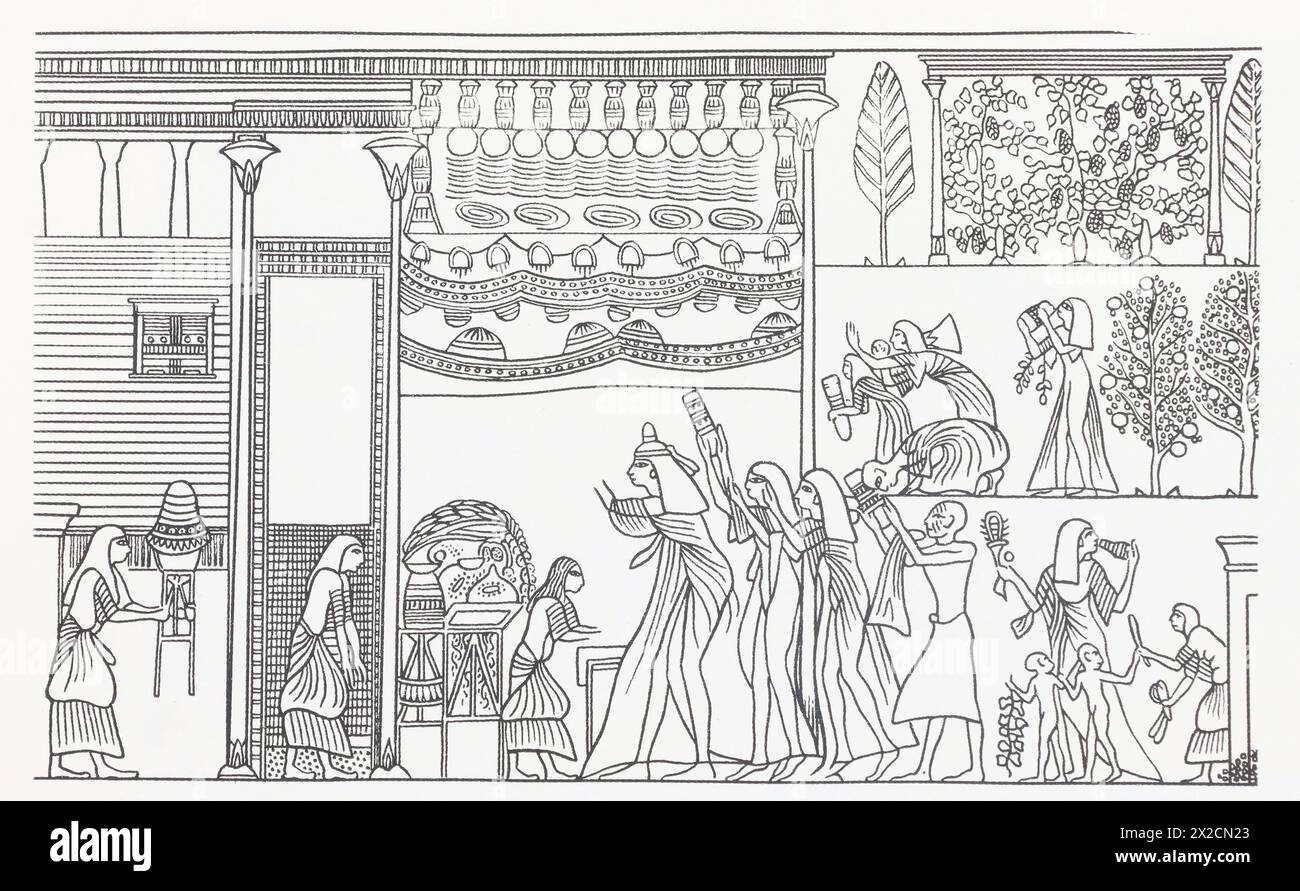 An ancient Egyptian painting depicting a scene from the life of a noble ...