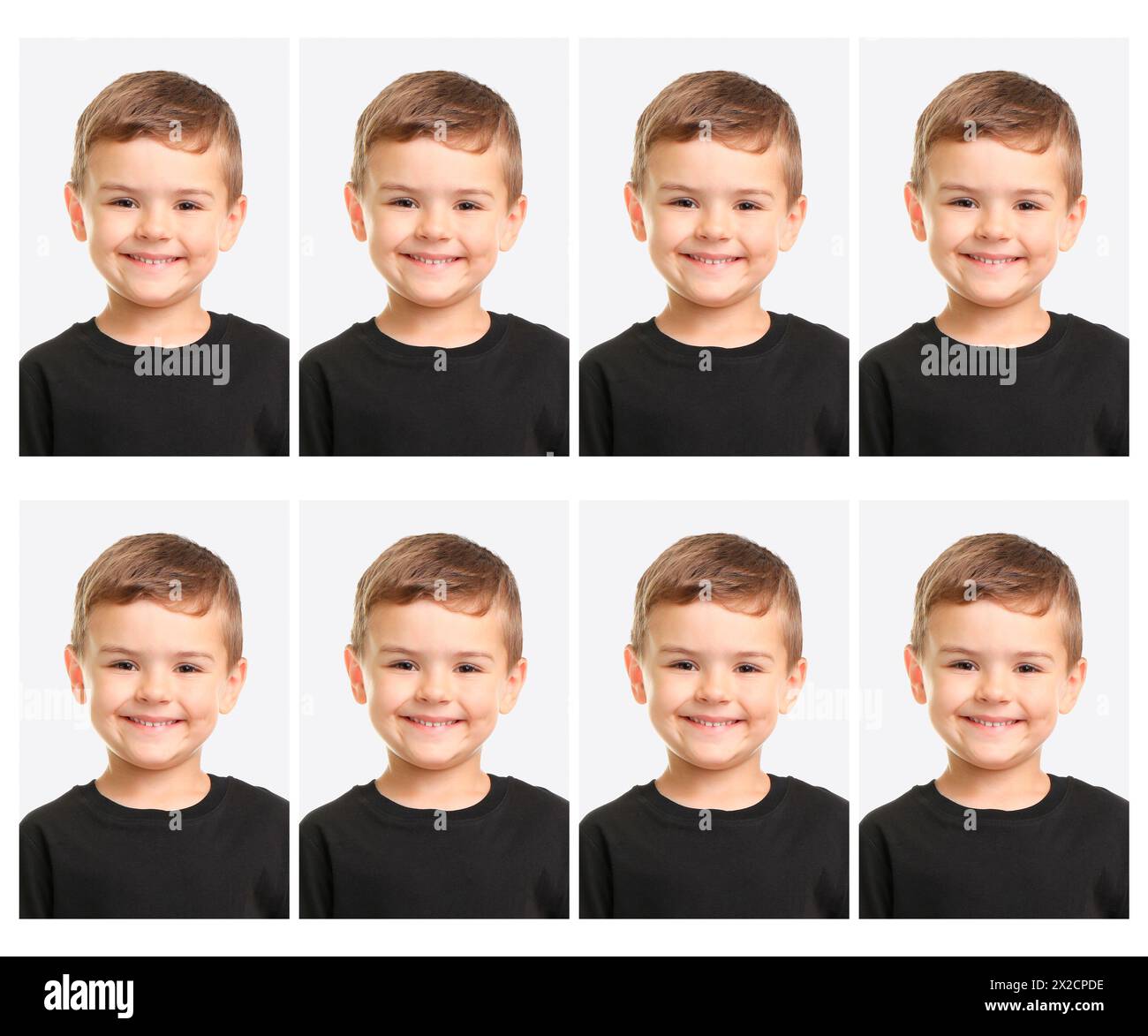 Passport photo, collage. Boy on white background, set of photos Stock ...