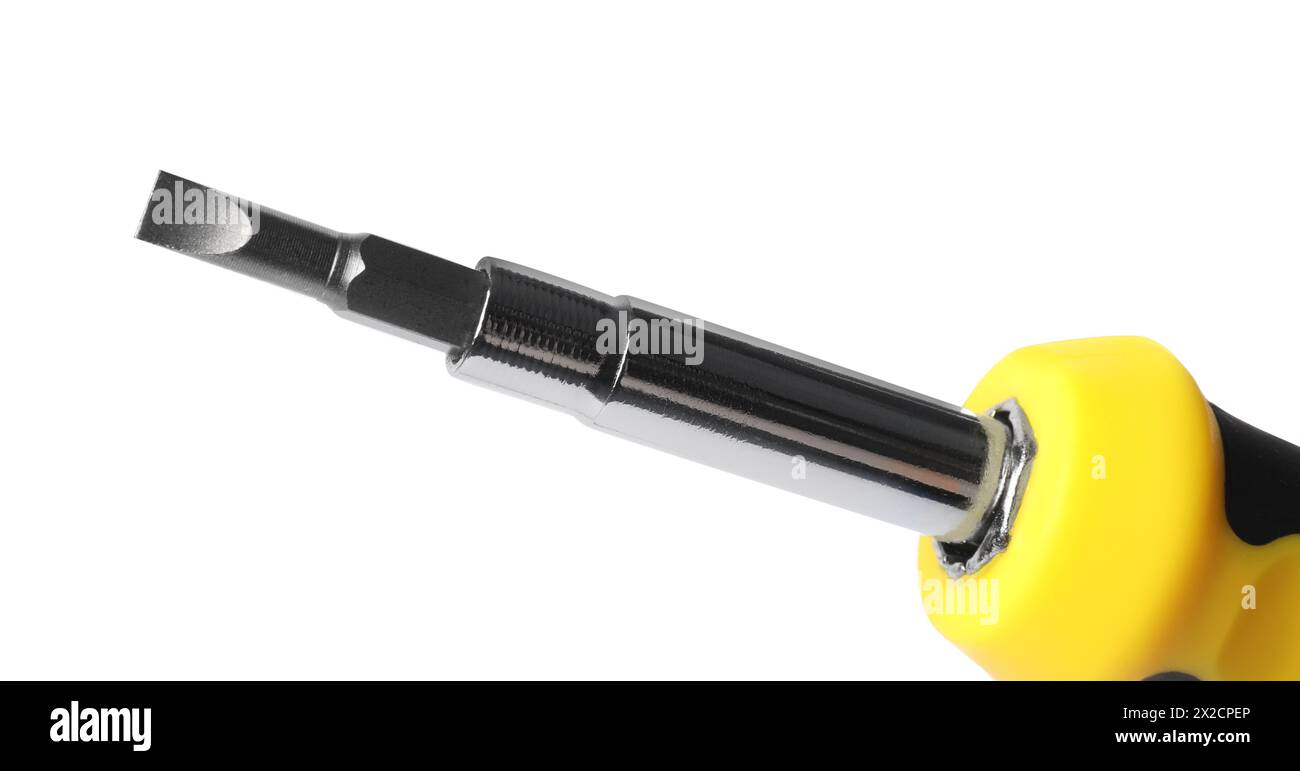 One screwdriver with yellow handle isolated on white Stock Photo - Alamy