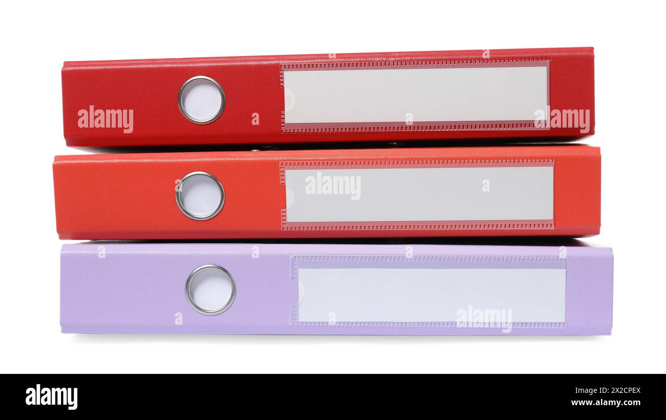 Many bright office folders isolated on white Stock Photo - Alamy