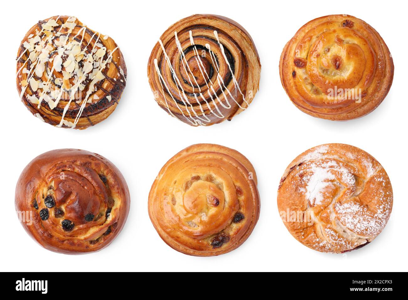 Different delicious sweet buns isolated on white, set Stock Photo - Alamy