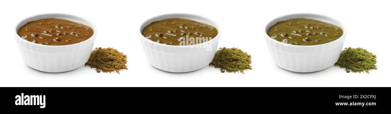 Henna paste and powder of different colors isolated on white, set Stock ...
