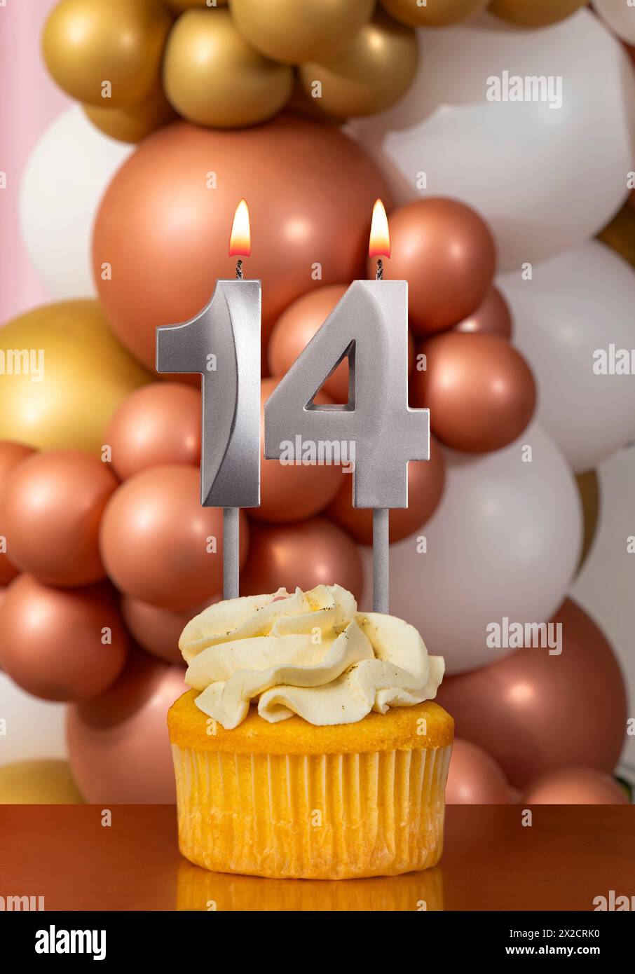 Birthday candle number 14 - Celebration balloons background Stock Photo ...