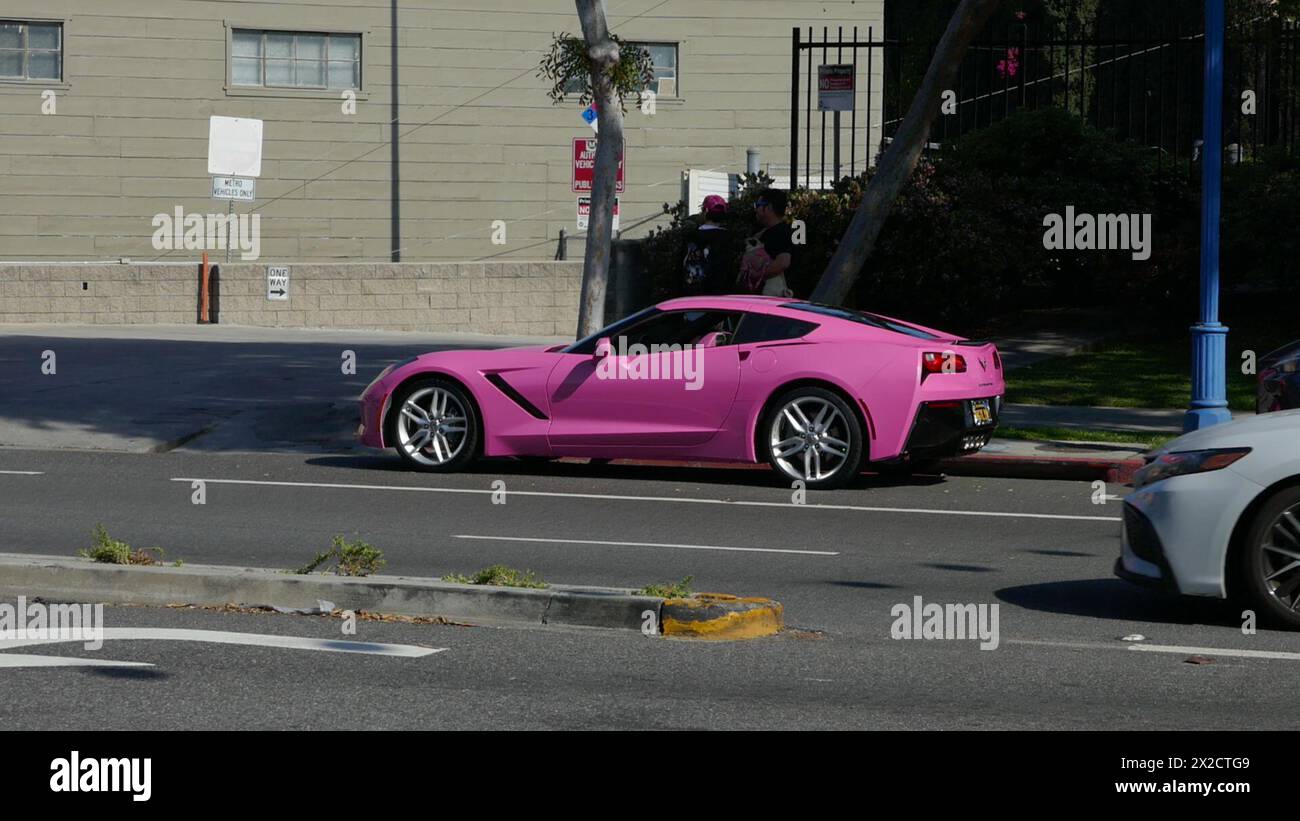 West Hollywood, California, USA 21st April 2024 Angelyne wearing a mask ...