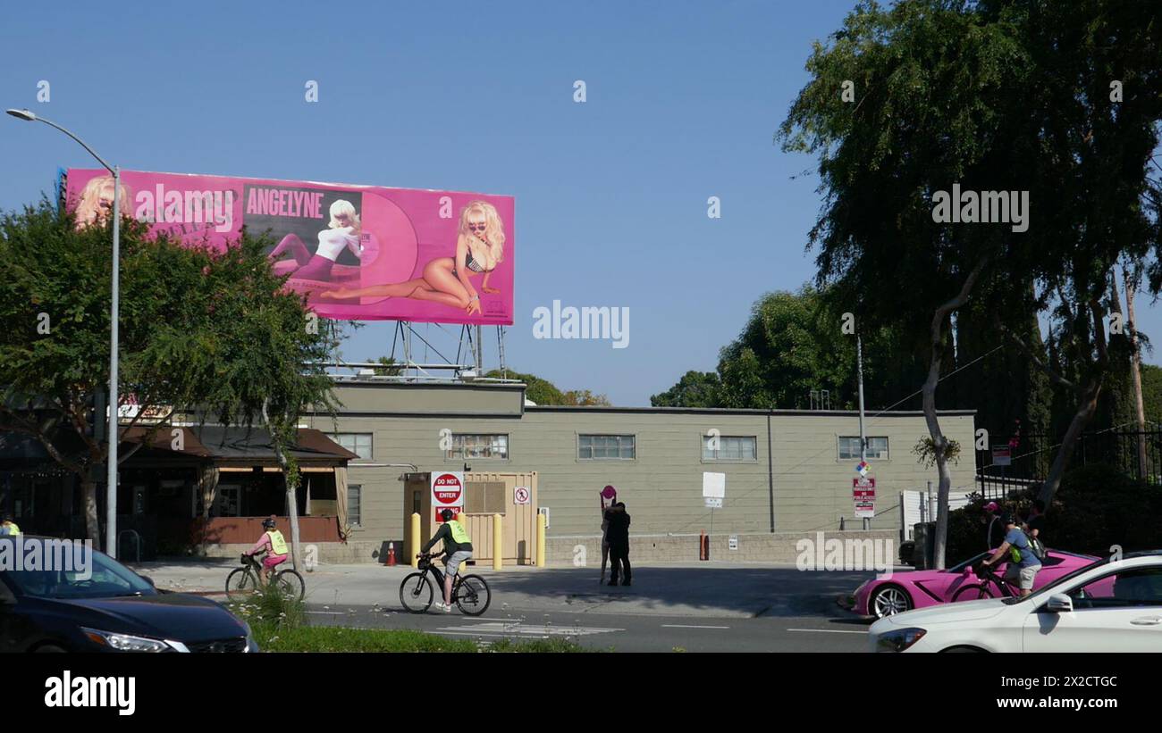 West Hollywood, California, USA 21st April 2024 Angelyne wearing a mask ...