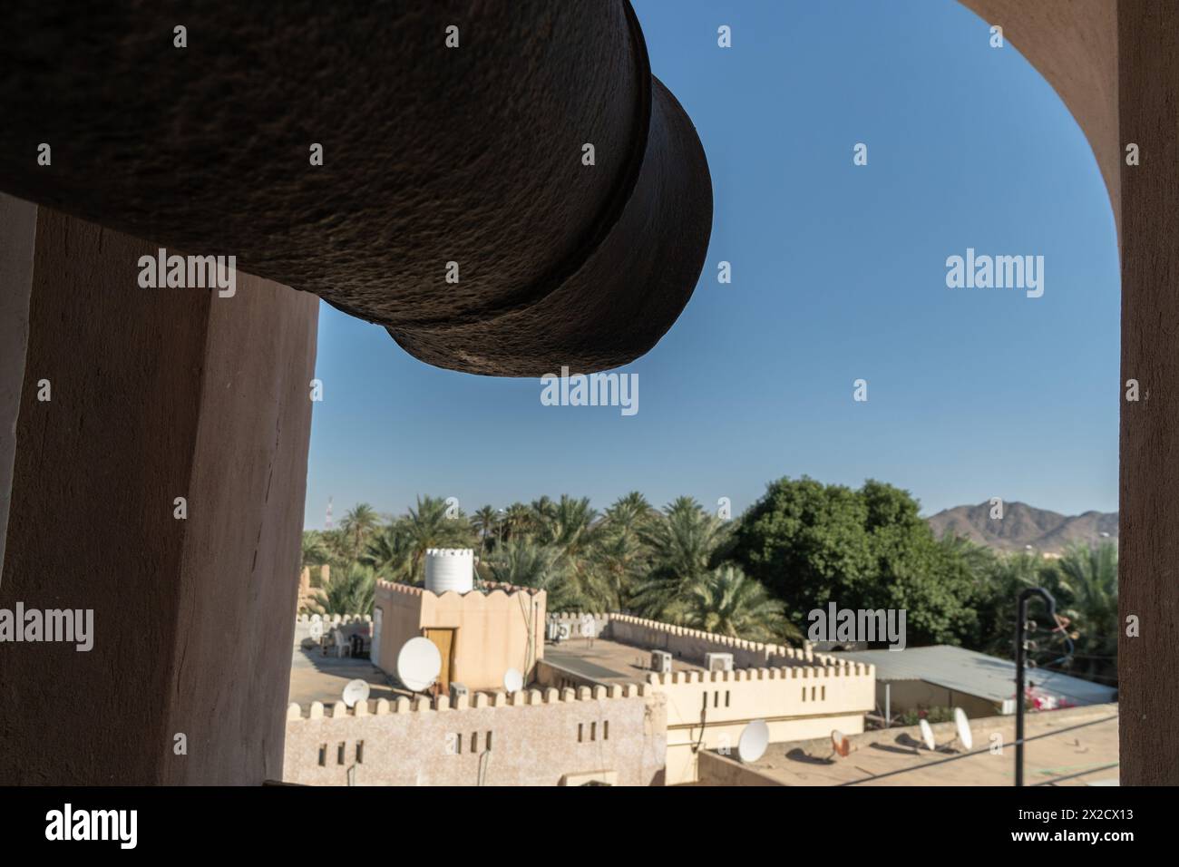 Rustaq, Oman - February 14 2023: cast-iron ancient cannon are displayed ...